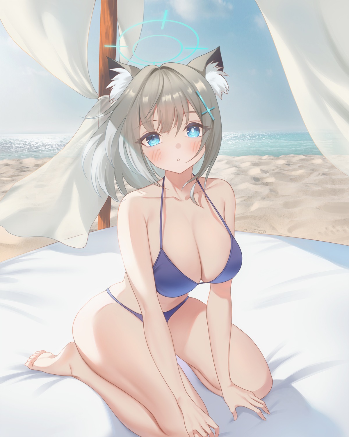 zzo (chorizzzzo) blue archive sunaookami shiroko angel animal ears bikini nekomimi swimsuits ...